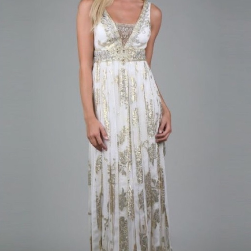 Sue Wong White And Gold Formal Gown - Gem